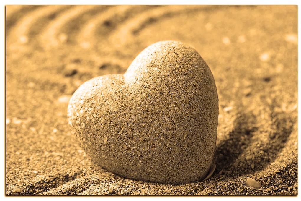 Obraz na plátně - Kámen ve tvaru srdce na písku 1161FA (120x80 cm)