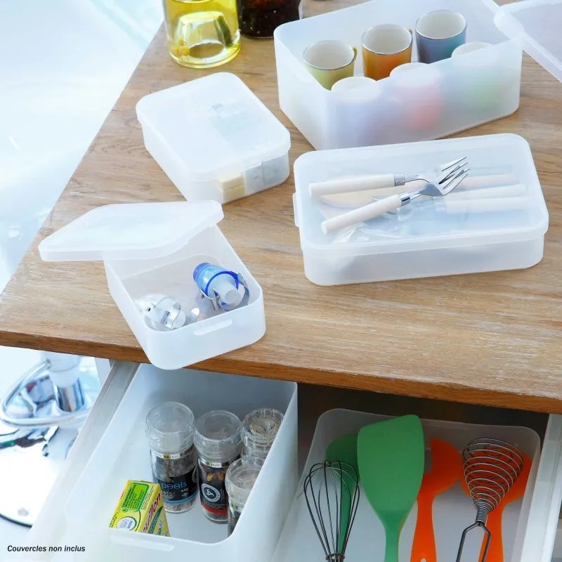 SUNDIS Plastový úložný organizér Pure Box A5 vysoký, mléčný 24,2 x 15,5 x 18,2 cm