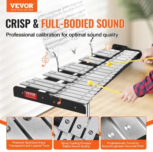 32 Note Glockenspiel xylofonový zvonek s paličkami, stojanem a cvičnou podložkou