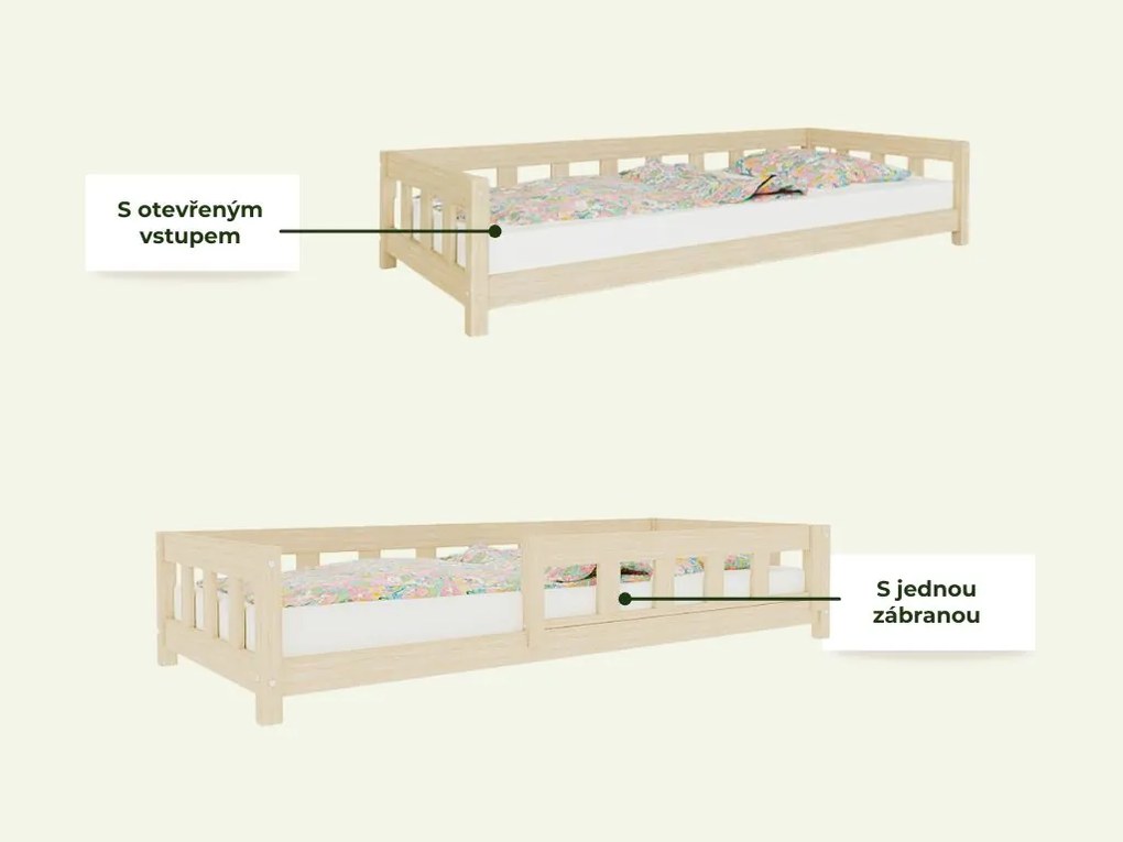 Benlemi Jednolůžková postel PLOTTY se zábranou Zvolte barvu: Bílá, Zvolte rozměr: 90x200 cm, Zvolte zábranu: S otevřeným vstupem
