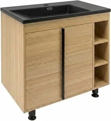 Koupelnová skříňka s černým umyvadlem Naturel Lucca 79x70x45 cm dub mat LUCCA80DU3ABKM