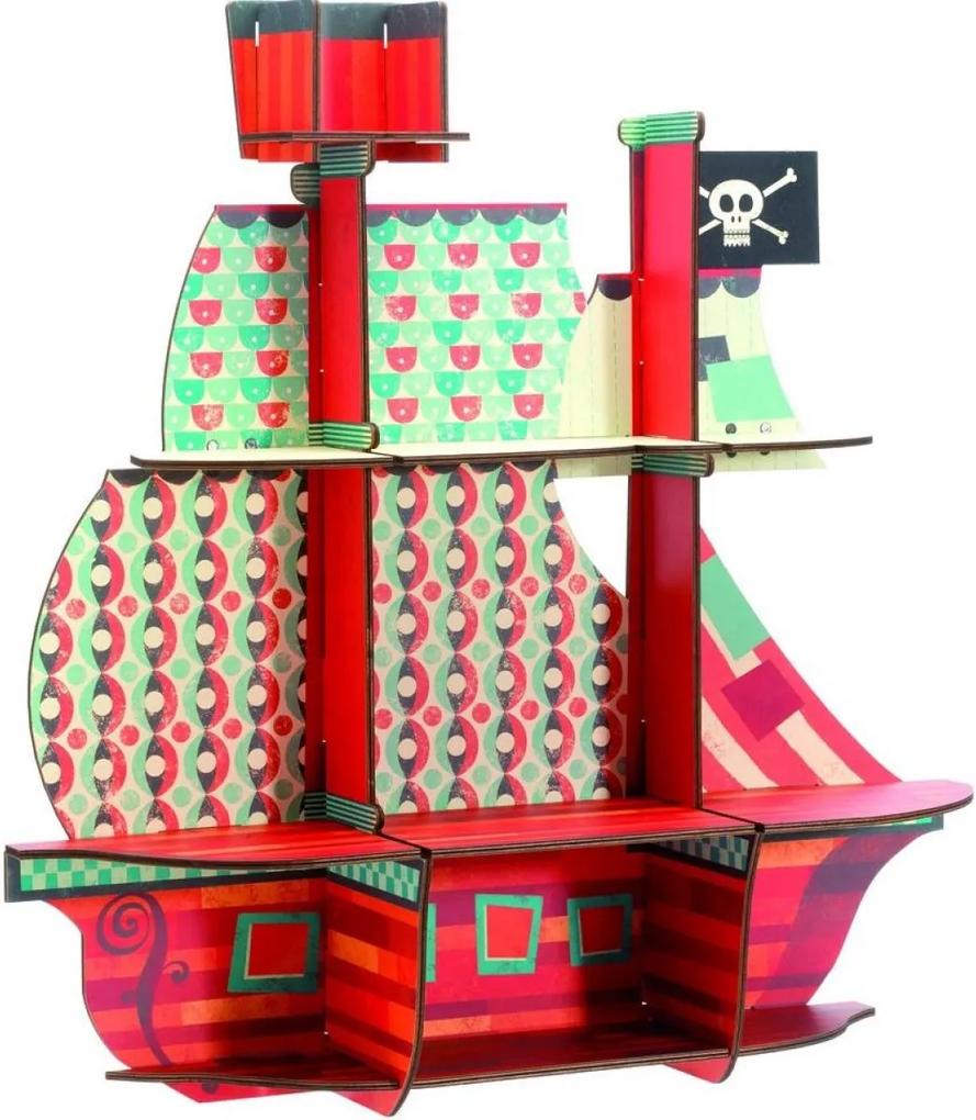 Djeco Dřevěná polička Pirátská loď na zeď