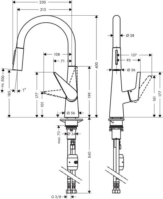 Hansgrohe Talis M51, páková dřezová baterie 200 s vytahovací sprškou, chromová, 72813000