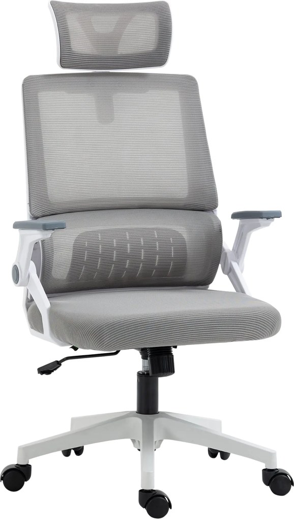 Ergonomická kancelářská židle Vinsetto, kancelářská židle s nastavitelnou opěrkou hlavy, počítačová židle s otočnou funkcí a houpáním, s bederní oporo