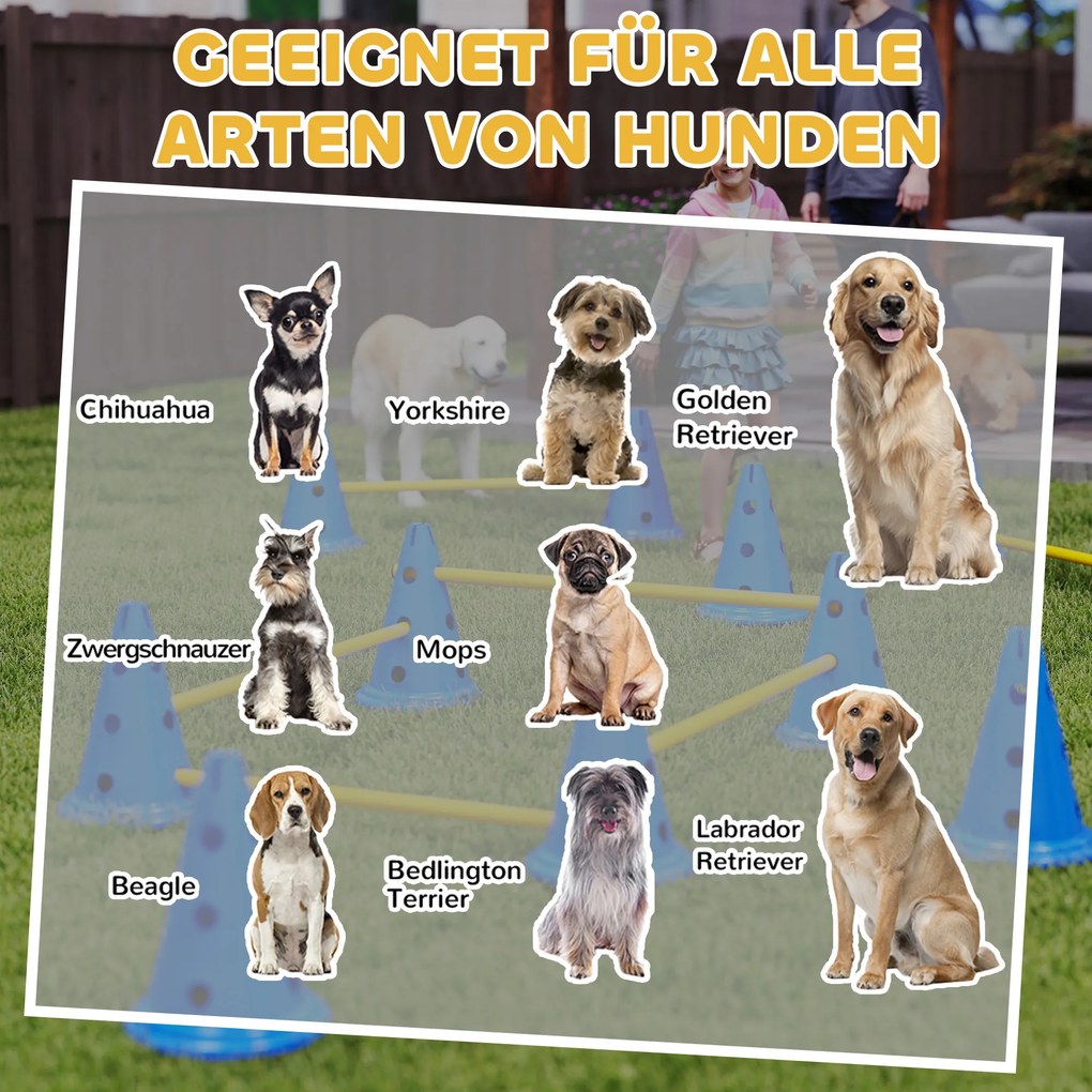PawHut Agility set pro psy 6dílné agility vybavení pro výcvik psů Zásuvná sada překážek s 12 kužely 6 překážek Přepravní taška D07-059V01BU