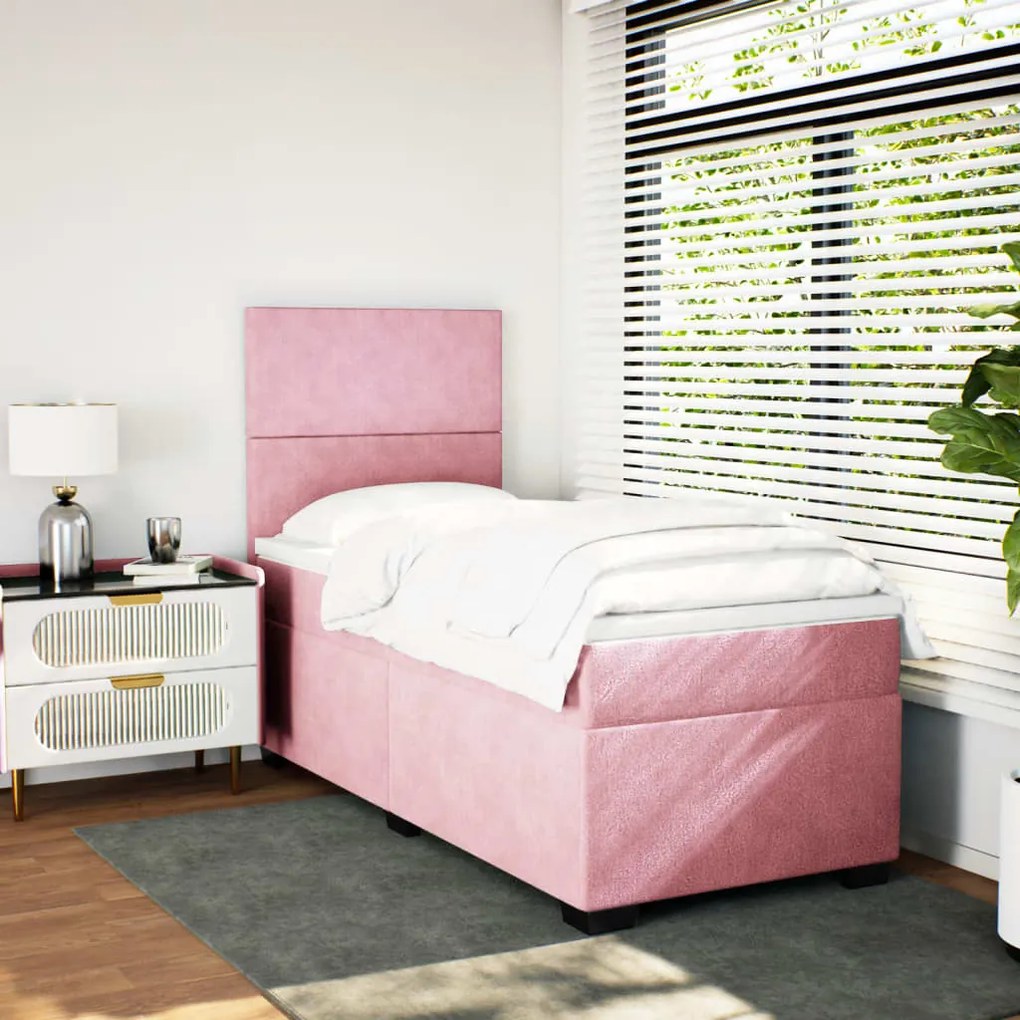 Box spring postel s matrací růžová 80 x 200 cm samet 3290761