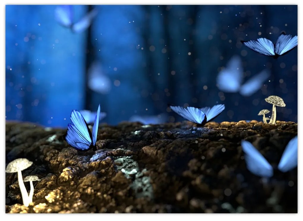 Skleněný obraz modrých motýlů (70x50 cm)