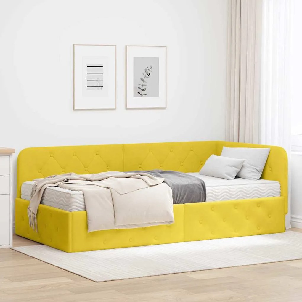Rohový rám postele Žlutá 90 x 190 cm samet 3394078
