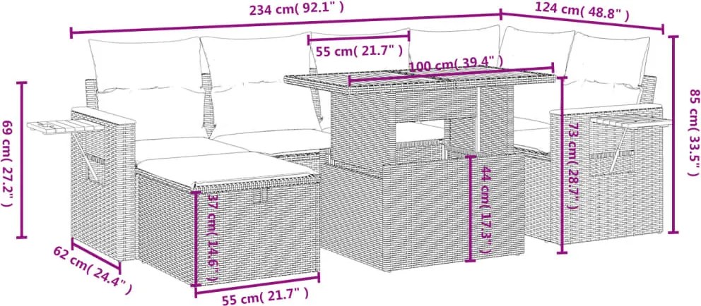7dílná zahradní sedací souprava s poduškami černá polyratan 3276142