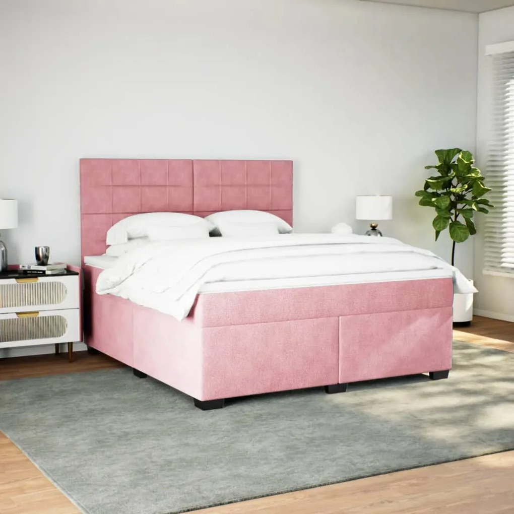 Box spring postel s matrací růžová 200x200 cm samet 3291007