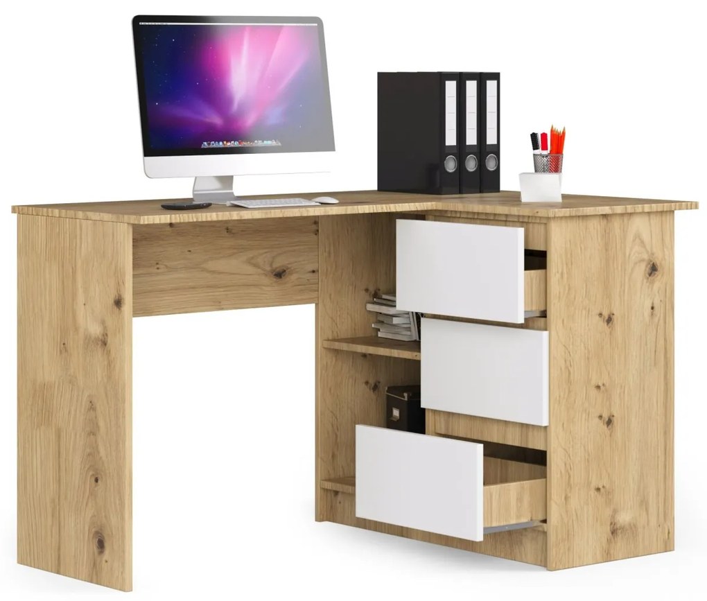 Rohový psací stůl B16 124 cm dub artisan/bílý pravý