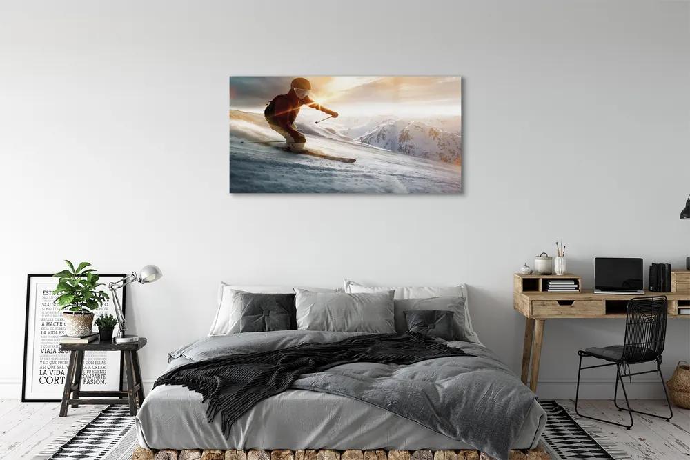 akrylový obraz lyžařské hůlky muž 125x50 cm