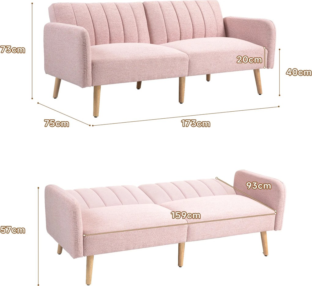 HOMCOM Moderní Rozkládací Dvousedací Pohovka 173x75x73 cm - Čalouněná v Syntetické Lněné Tkanině s Nastavitelným 3Úrovňovým Opěradlem a Odnímatelnými…