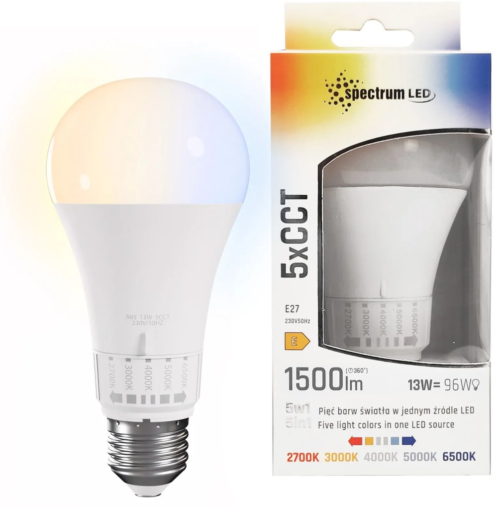 Spectrum LED LED žárovka 5 barev světla GLS E27 230V 13W 5CCT