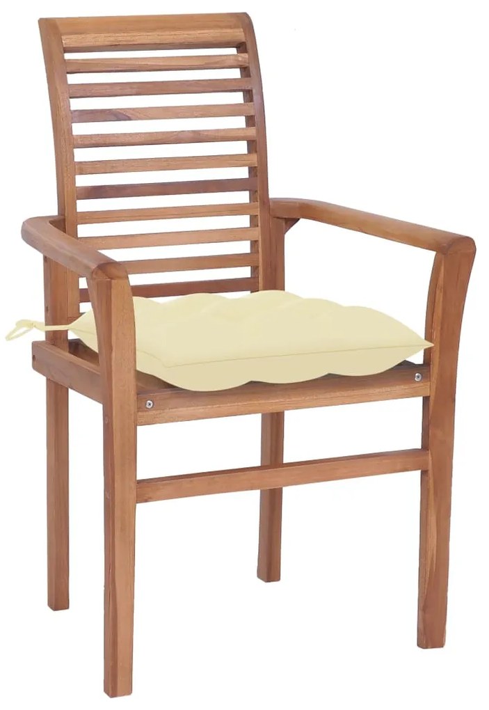 vidaXL Jídelní židle 2 ks krémově bílé podušky masivní teak