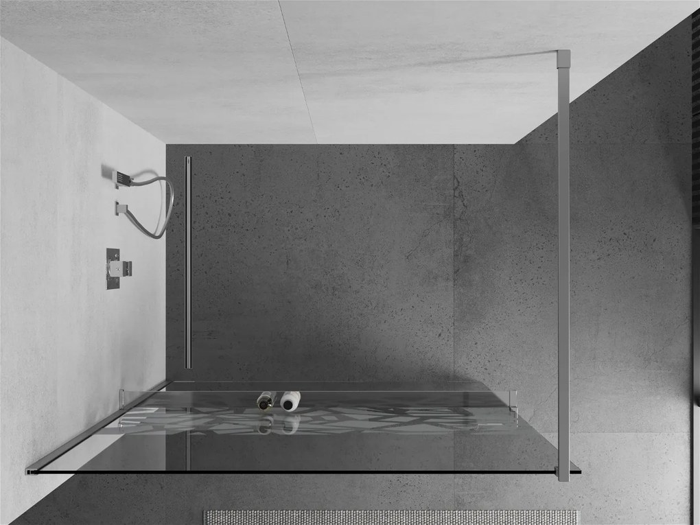 Mexen Kioto+, sprchová zástěna s poličkou a držákem na ručníky 140 x 200 cm, 8mm čiré sklo vzor bílý, chromový profil, 800-140-121-01-85
