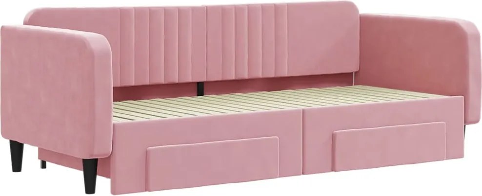 Válenda s přistýlkou a zásuvkami růžová 90 x 200 cm samet 3197114