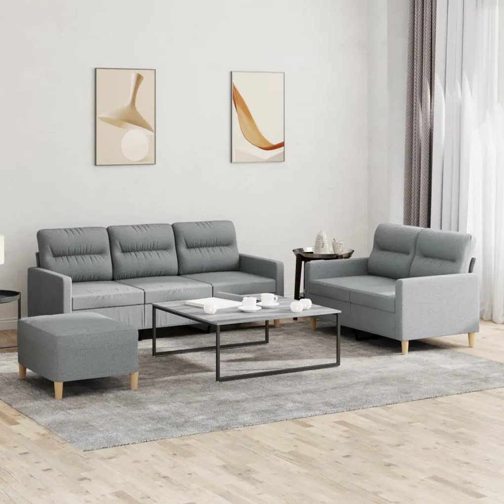 3dílná sedací souprava s poduškami světle šedá textil 3201608