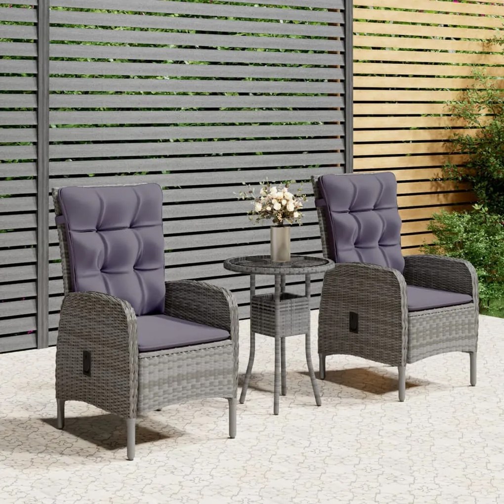 3dílný zahradní bistro set polyratan šedý 3058542