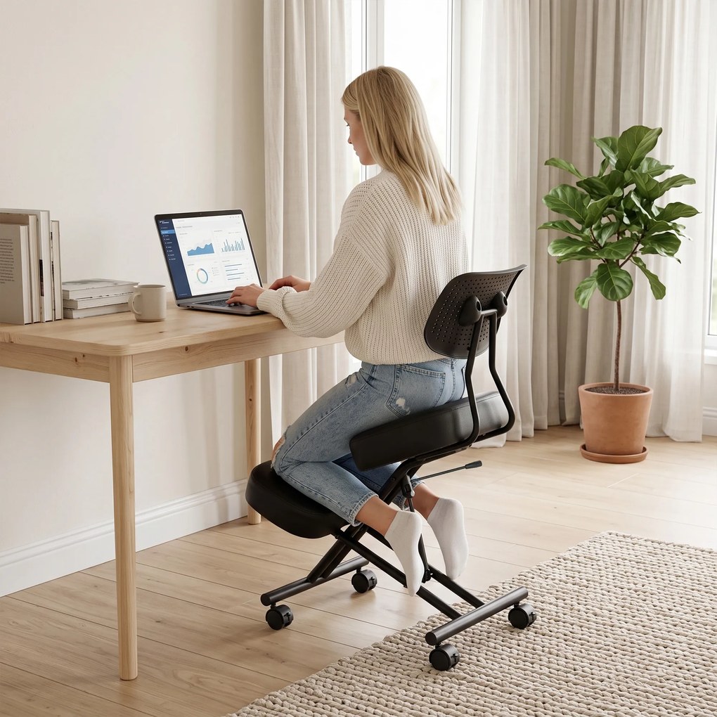 HOMCOM ergonomická klekačka s opěradlem a kolečky, černá
