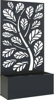 Outsunny vyvýšený kovový truhlík s treláží ve tvaru větví a listů — 61 × 23 × 113 cm, černý