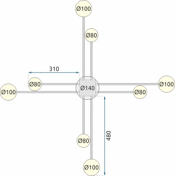 Toolight - LED stropní svítidlo 8-ramenné 8x40W APP210-3CPR + dálkové ovládání, černá, OSW-08465
