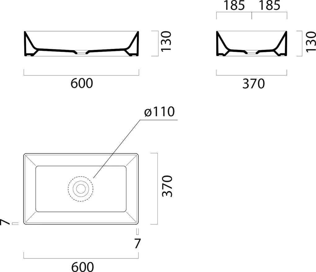 GSI KUBE X keramické umyvadlo na desku 60 x 37 cm bez přepadu Extra Glaze bílá 945311