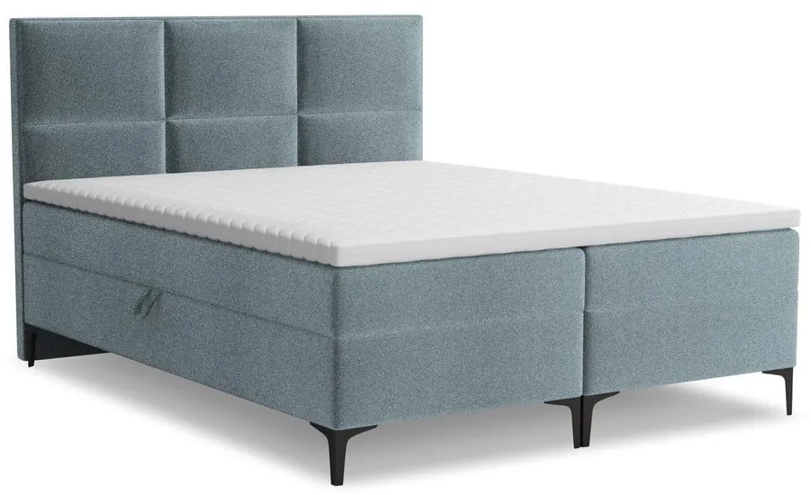 Světle modrá boxspring postel s úložným prostorem 160x200 cm Pakalana – Makamii
