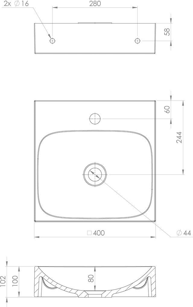 Sapho Emona umyvadlo 40 x 40 cm s otvorem pro baterii bez přepadu litý mramor bílá EN040