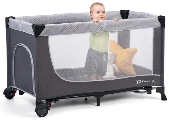 KINDERKRAFT - Cestovní postýlka LEODY šedá