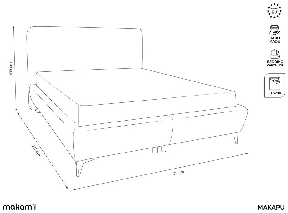 Čalouněná dvoulůžková postel s úložným prostorem s roštem 160x200 cm v terakotové barvě Makapu – Makamii