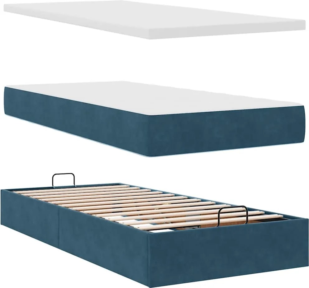 Osmanský rám postele s matrací tmavě modrá 90x200cm samet 3312600