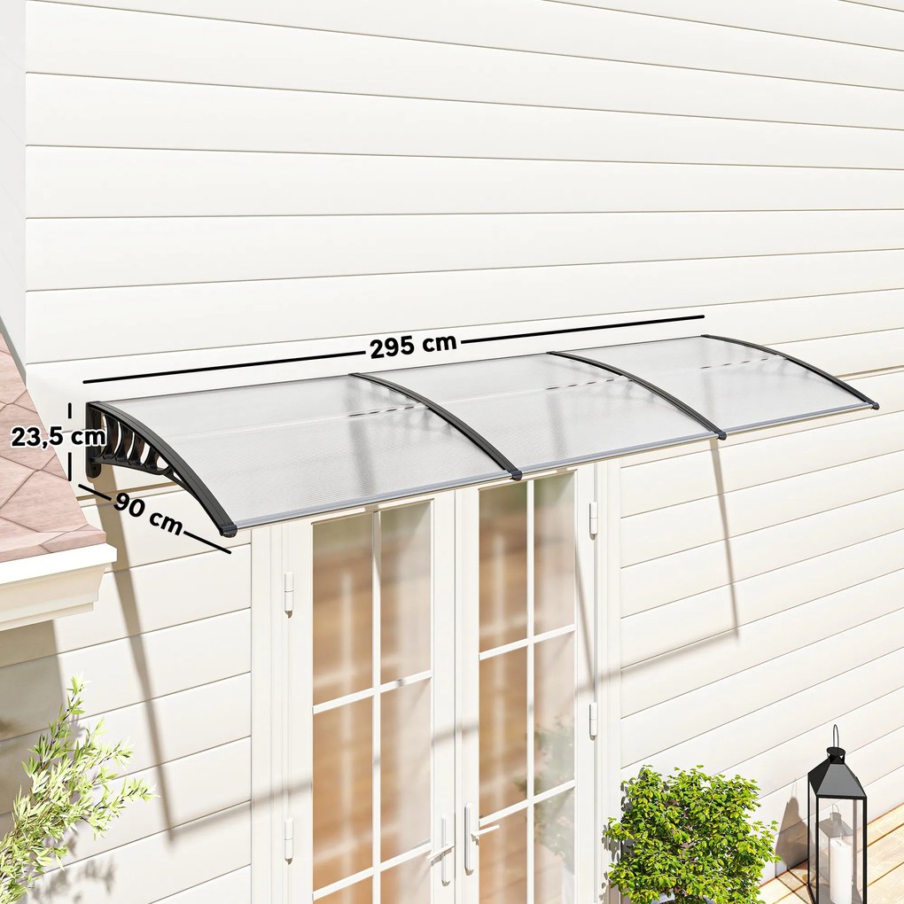 Stříška Outsunny na vchodové dveře 90 x 295 cm, stříška s UV ochranou, stříška na vchodové dveře, ochrana proti slunci z polykarbonátu, ochrana proti…