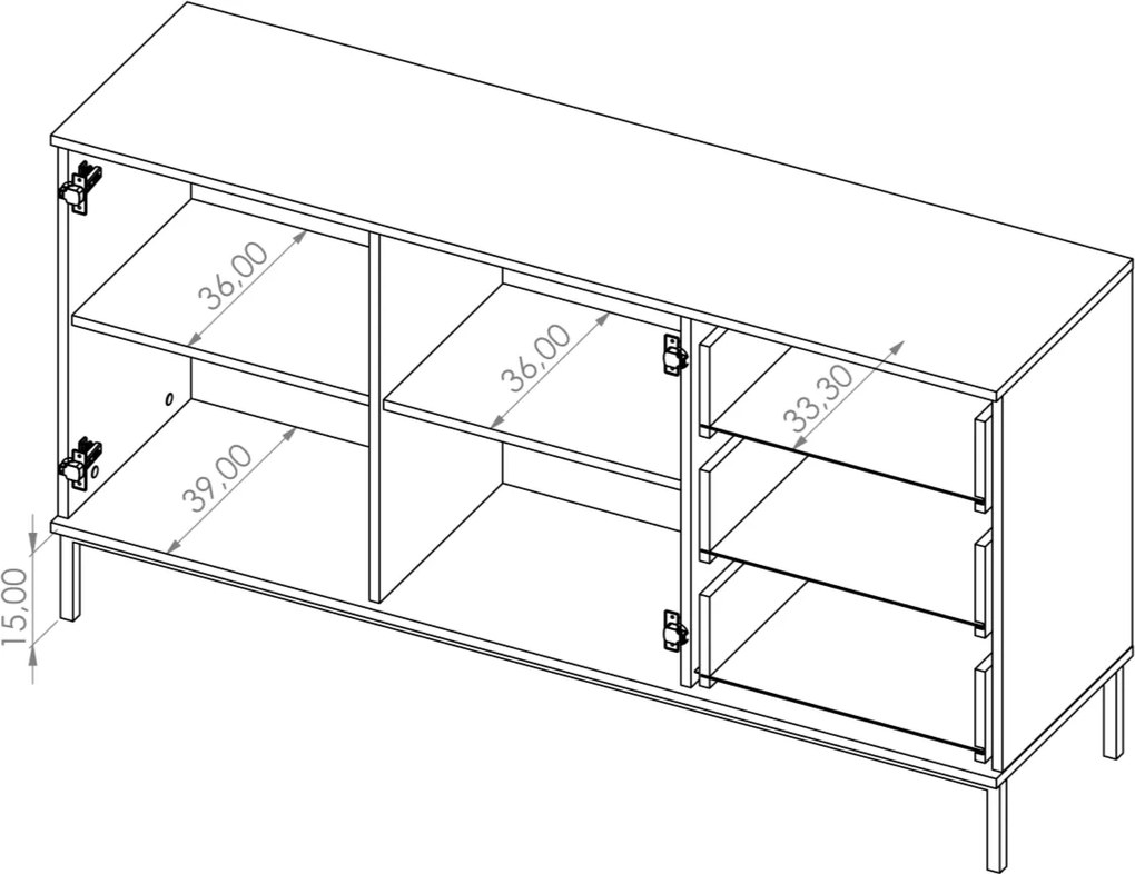 GAB Komoda QUER K2D3SZ, Dub Hikora 150 cm