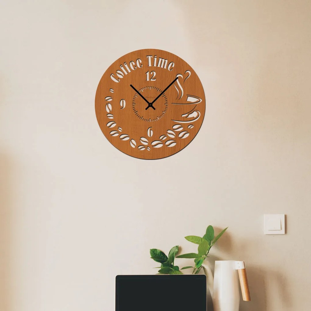 dřevo života Nástěnné hodiny COFFEE TIME Zvolte barvu dekoru: Třešeň, Zvolte velikost hodin (cm): 50x50