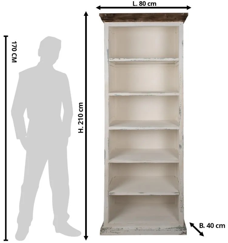 Bílá antik knihovna s patinou Valeria - 80*40*210 cm