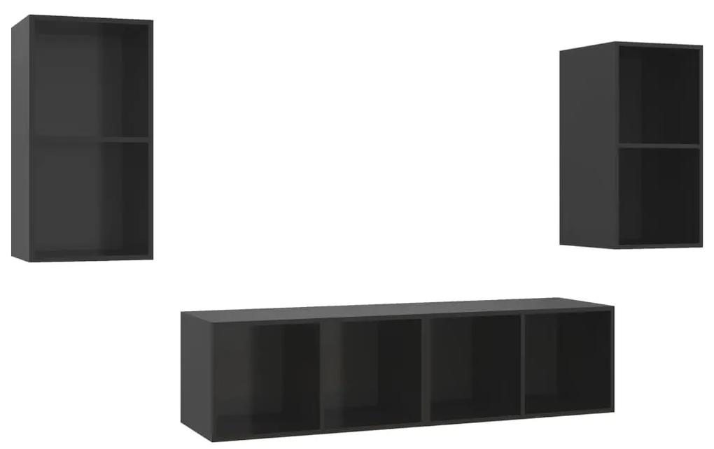 vidaXL Nástěnné TV skříňky 4 ks černé s vysokým leskem dřevotříska
