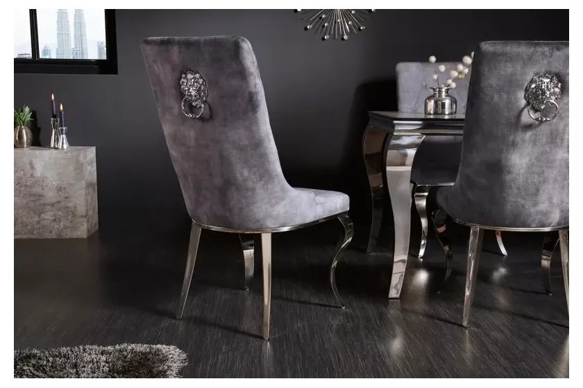 Massive home | 2SET zámecká židle MODERN BAROCCO S RUKOJETÍ šedá samet