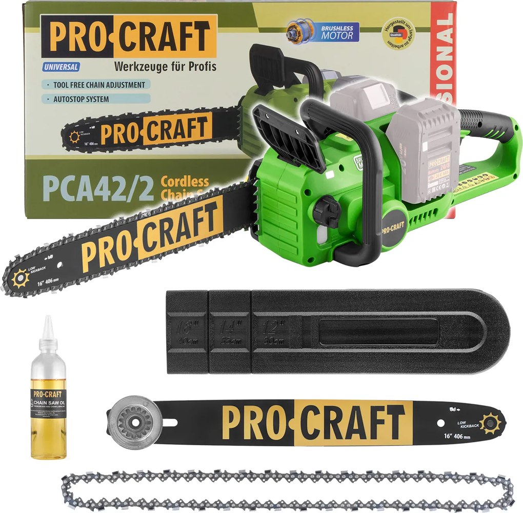 Procraft PCA42/2 20V - akumulátorová řetězová pila (bez akumulátoru a nabíječky)