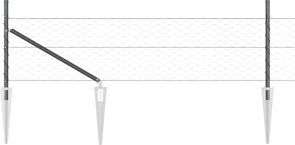 Hexagonální plot s podpěrou 25 x 0,5 m Ocel potažená PVC Šedá 3353226