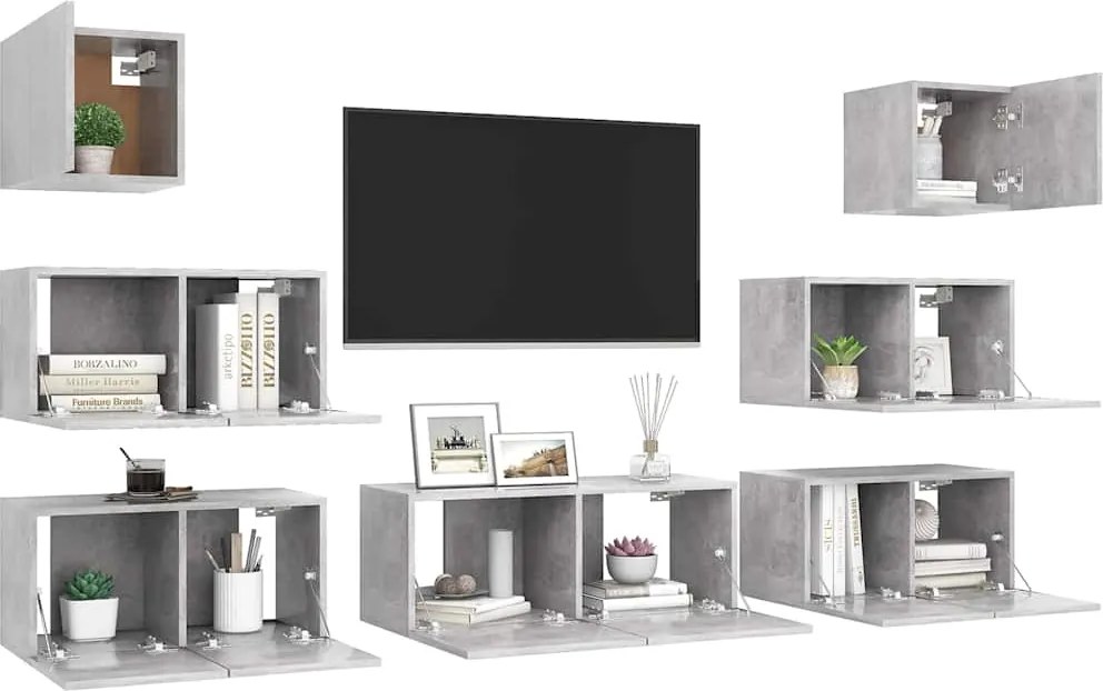7dílný set TV skříněk betonově šedý kompozitní dřevo 3079132