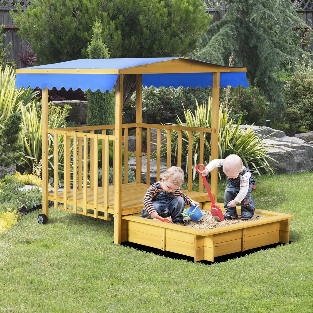 Pískoviště Outsunny bez podstavce, výškově nastavitelné, 107,5 x 107,5 x 110 cm, pískoviště se stříškou, pískoviště s krytem, přírodní