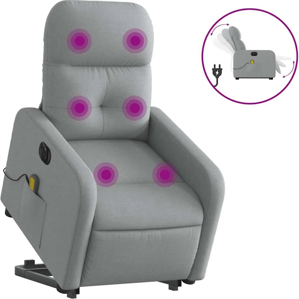 Elektrické zvedací masážní polohovací křeslo světle šedé textil 3206822