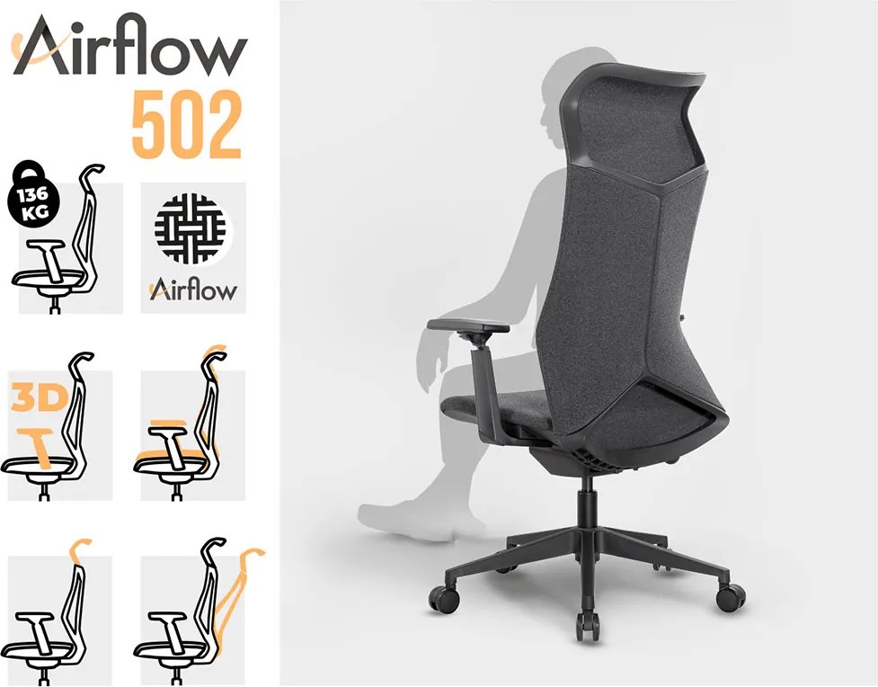 Ergonomická kancelářská židle MOSH Airflow 502 – černá