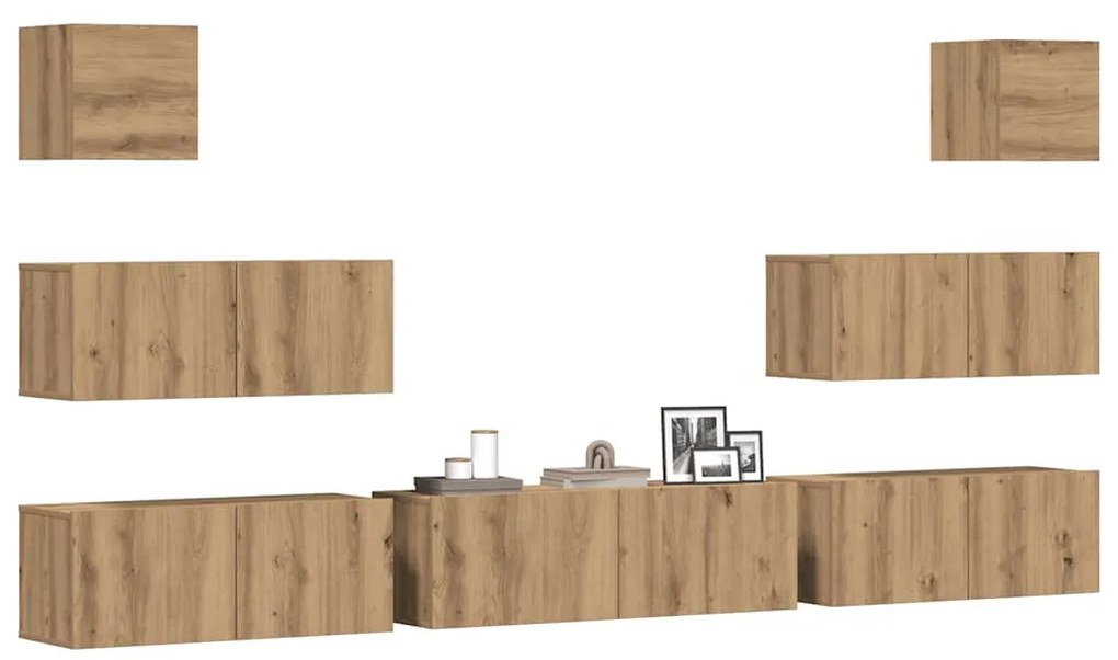 Sada 7 kusů nástěnné TV skříňka dub artisan kompozitní dřevo 3329020