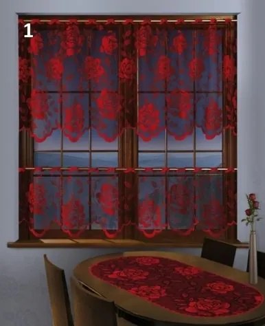 Metrážové vitrážky na černém tle W-623685 Růže, Rozměr metráže výška záclony 50cm, Šití metráže bez šití