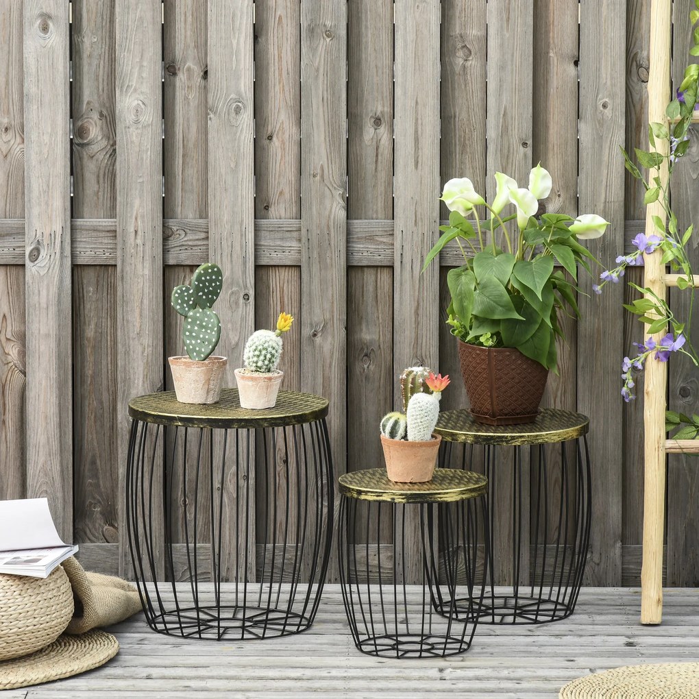 Outsunny Sada 3 kovových košů v retro stylu Natural+Black 3 velikosti | Aosom