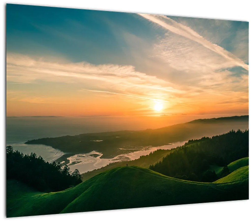 Skleněný obraz východu slunce nad mořem (70x50 cm)