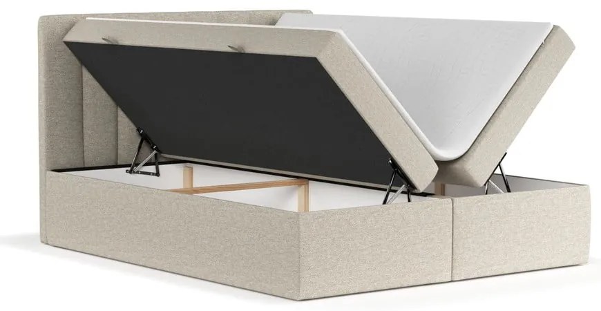 Béžová boxspring postel s úložným prostorem 140x200 cm Novento – Maison de Rêve