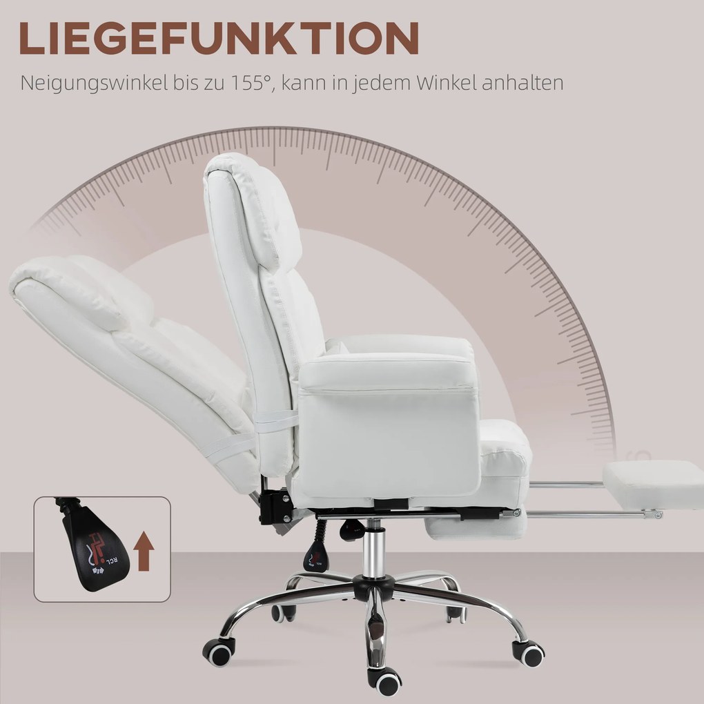 Kancelářská židle HOMCOM, ergonomická kancelářská židle s funkcí polohování, bederní polštář, výškově nastavitelná židle k počítači s podnožkou, otoč…